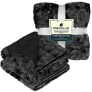 PAVILIA Soft Fuzzy Faux Fur Bed Blanket, Queen Tie-Dye Black, Fluffy Furry Warm Sherpa Blanket Fleece Throw for Bed, Sofa, Couch, Decorative Shag Plush Comfy Thick Throw Blanket, 90x90