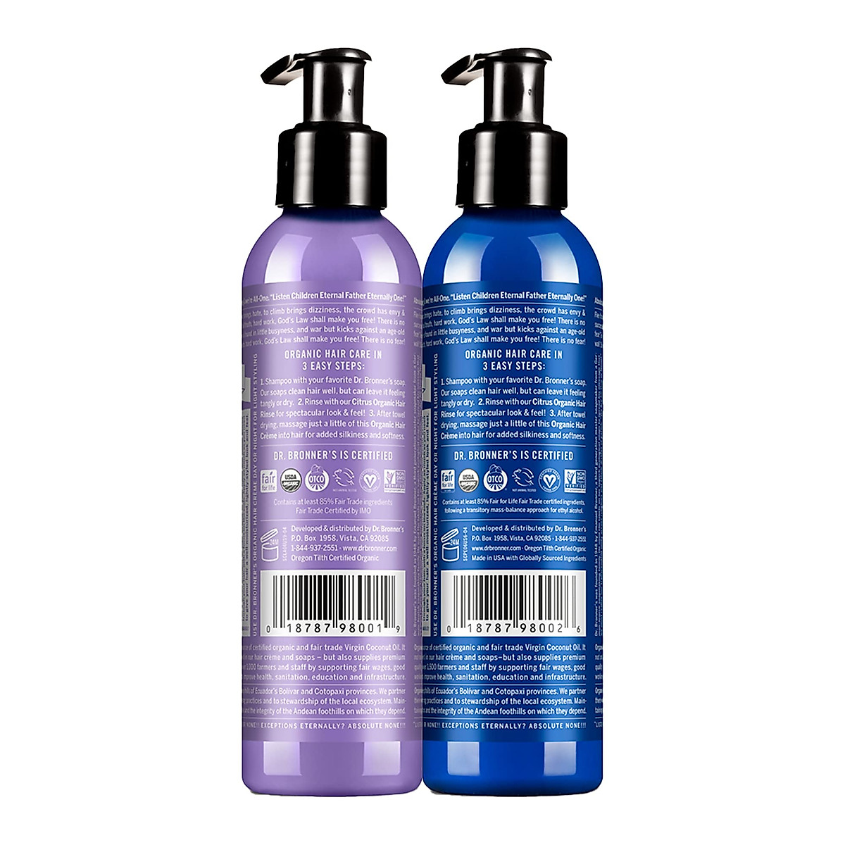 Dr. Bronner's - Organic Hair Crème (6 oz Variety Pack) Lavender Coconut & Peppermint - Leave-In Conditioner and Styling Cream, Made with Organic Oils, Hair Cream Supports Shine and Strength, Nourishes Scalp, Non-GMO | 2 Count
