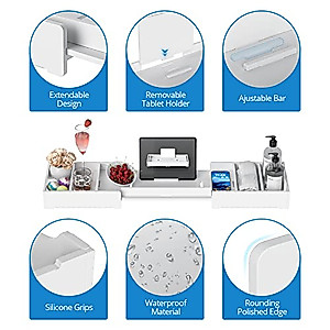 WINFFOR Acrylic Bathtub Tray, Expandable Bathtub Caddy, 1 or 2 Person Bath Tray, Luxury Bath Caddy Adjustable Bath Tub Table Caddy (White)