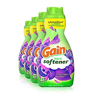 Gain Laundry Fabric Softener Liquid, Moonlight Breeze, Packaging May Vary, Total 192 Loads, 41 Fl Oz, Pack Of 4