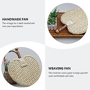 MKYOKO Folding Fan Fan Hand Fans Woven Summer Palm Handmade Rattan Natural Straw Leaf Rocker African Paddle Heart Wheat Weaving Tea Pot (Wood Color 37X29CM)
