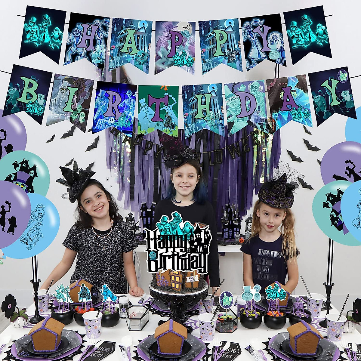 Haunted of Mansion Birthday Party Decorations, Halloween Horror Theme Party Supplies with Happy Birthday Banner, Cake Toppers, Balloons for Kids Adults Party Favors