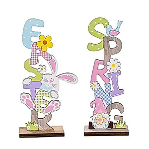 KUYYFDS Easter Table Decorations Wooden Centerpiece Signs, Easter Table Sign Decor Wooden Bunny Spring Easter Letter Tabletop Ornaments 2PCS