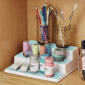 Copco Non-Skid 3-Tier Spice Pantry Kitchen Cabinet Organizer, 10-Inch, White/Aqua