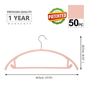 MIZGI Premium Velvet Hangers (Pack of 50) Heavyduty- Non Slip No Shoulder Bump Suit Hangers - Chrome Hooks,Space Saving Clothes Hangers,Rounded Hangers for Coat,Sweater,Jackets,Pants