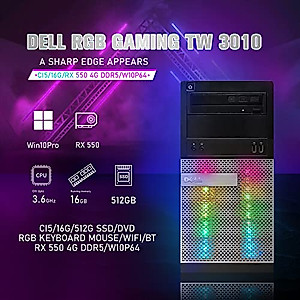 Dell Gaming PC Desktop RGB Computer Intel Quad I5 up to 3.6GHz + Radeon RX 550 4G GDDR5, 16GB RAM, 512G SSD, RGB Keyboard & Mouse, WiFi & Bluetooth, DVD, Win 10 Pro (Renewed)