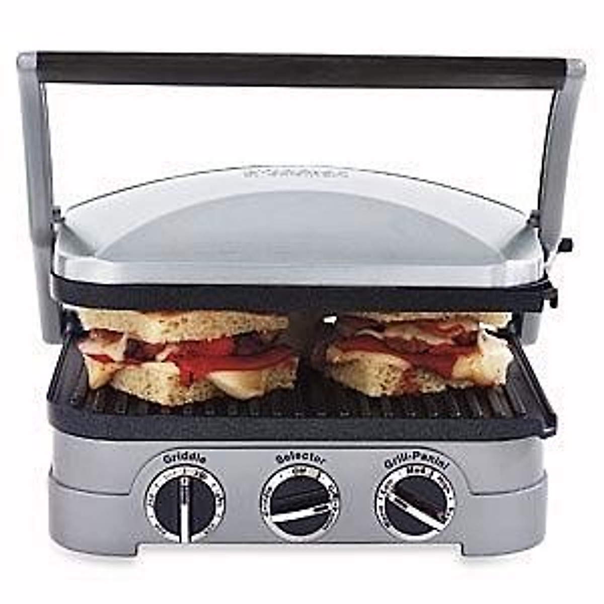 Cuisinart 5 In 1 Griddler with Panini Press, Full Grill, Full Griddle and Half Grill/Half Griddle Options, Includes Dishwasher Safe Removable Cooking Plates and Red/Green Indicator Lights