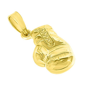 Jewelry America High Polish 14k Yellow Gold 3D Single Boxing Glove Charm Sports Pendant Necklace, 22"