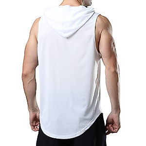 ROGUDUA Men's Hooded Tank Top Quick Dry Muscle Gym Shirts Workout Sleeveless Hoodie 3 Pack White US Size XXL