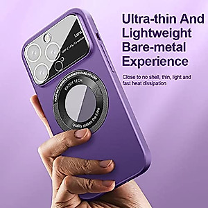 Wide Lens Cover PC for iPhone Case, Window Glass Lens Camera Protector, Magnetic Phone Case Logo View, Women Men Hard Shockproof Cases, Slim Matte Cases Cover (Dark Purple, for iPhone 14 Pro Max)