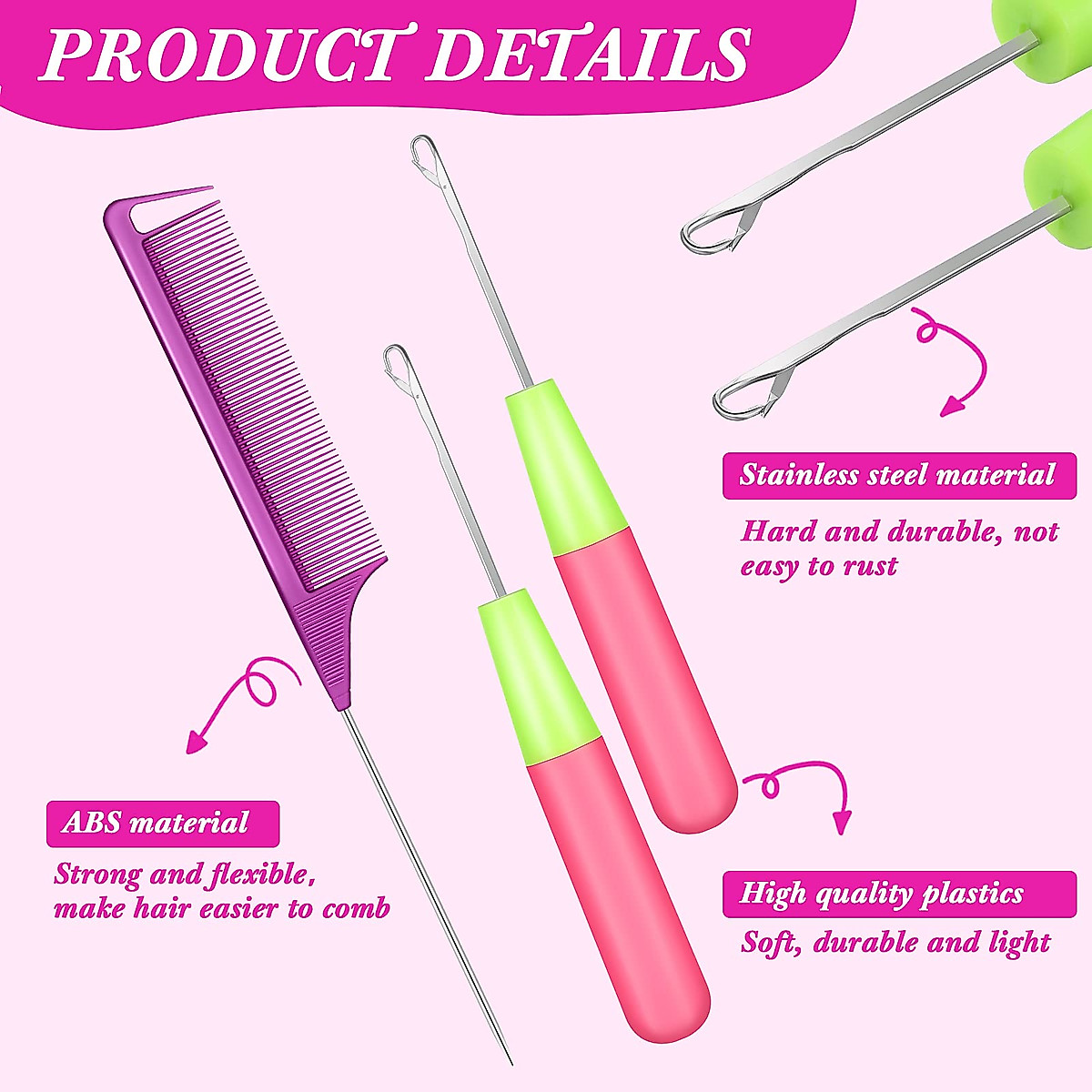 8 Pieces Latch Hook Crochet Needle Comb Hair Clip Set Include 2 Pieces Plastic Crochet Needle 4 Pieces Alligator Hair Clip 2 Pieces Rat Tail Comb for Hair Tool Kits Braid Hair and Hair Extension