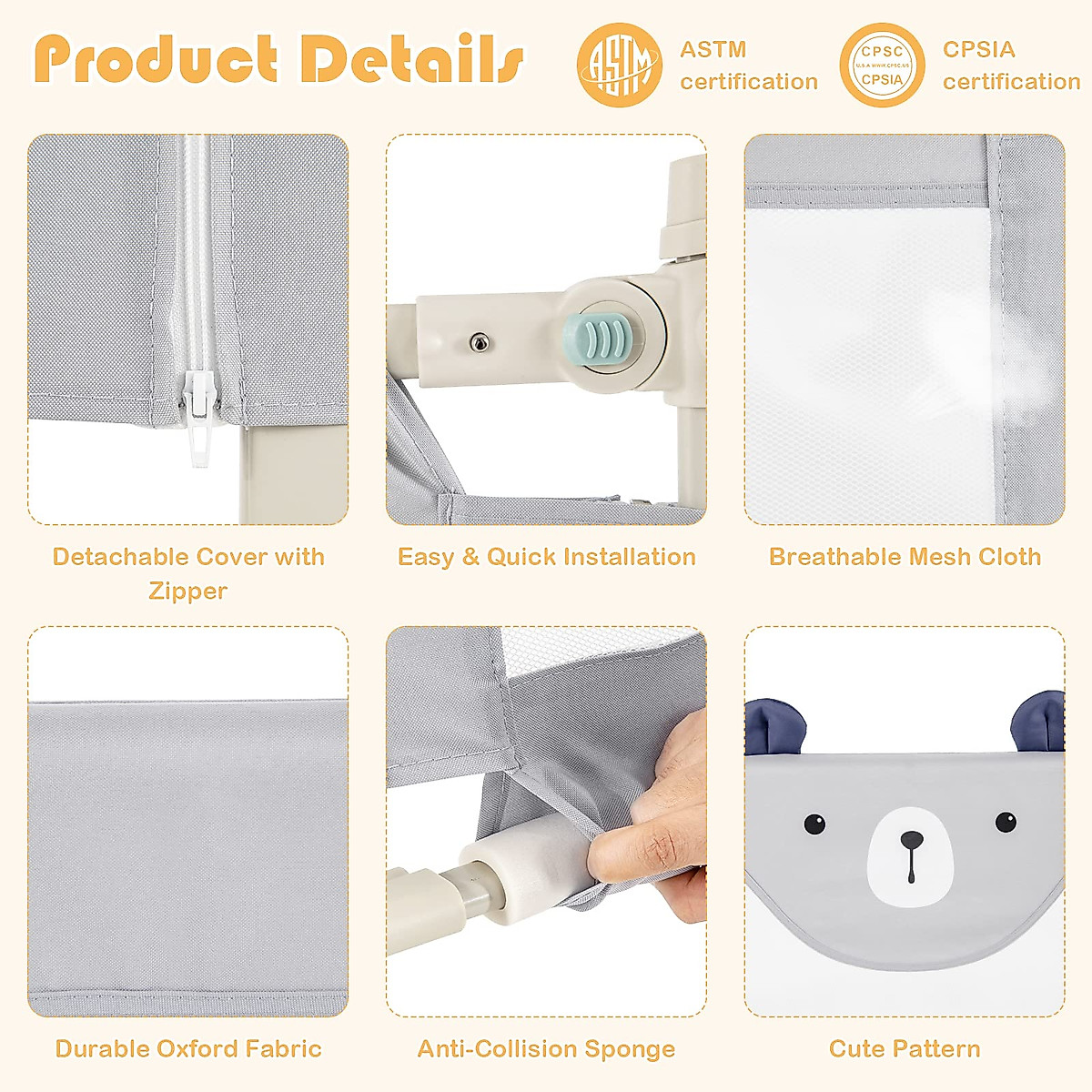 HONEY JOY Bed Rail for Toddlers, 57-in Extra Long, Portable Safety Bed Guardrail w/Double Safety Child Lock, Foldable Baby Bed Rail Guard, Fit King & Queen Full Twin Size Bed Mattress (57 INCH, Gray)