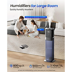 AILINKE Smart Humidifier Large Room, 2.1Gal/8L Humidifiers for Bedroom with Extended Tube&Night Light, Whole House Cool Mist Humidifiers 1000 sq.ft., WIFI App&Voice Control, School/Office/Warehouse