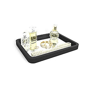 Polar Whale 2 Polished Mirrored Bottom Vanity Organizer Trays for Home Bedroom Bathroom Perfume Jewelry Makeup Storage Stand Washable Durable Black Foam with Heavy Metal Mirror Large 12 x 9 Inches