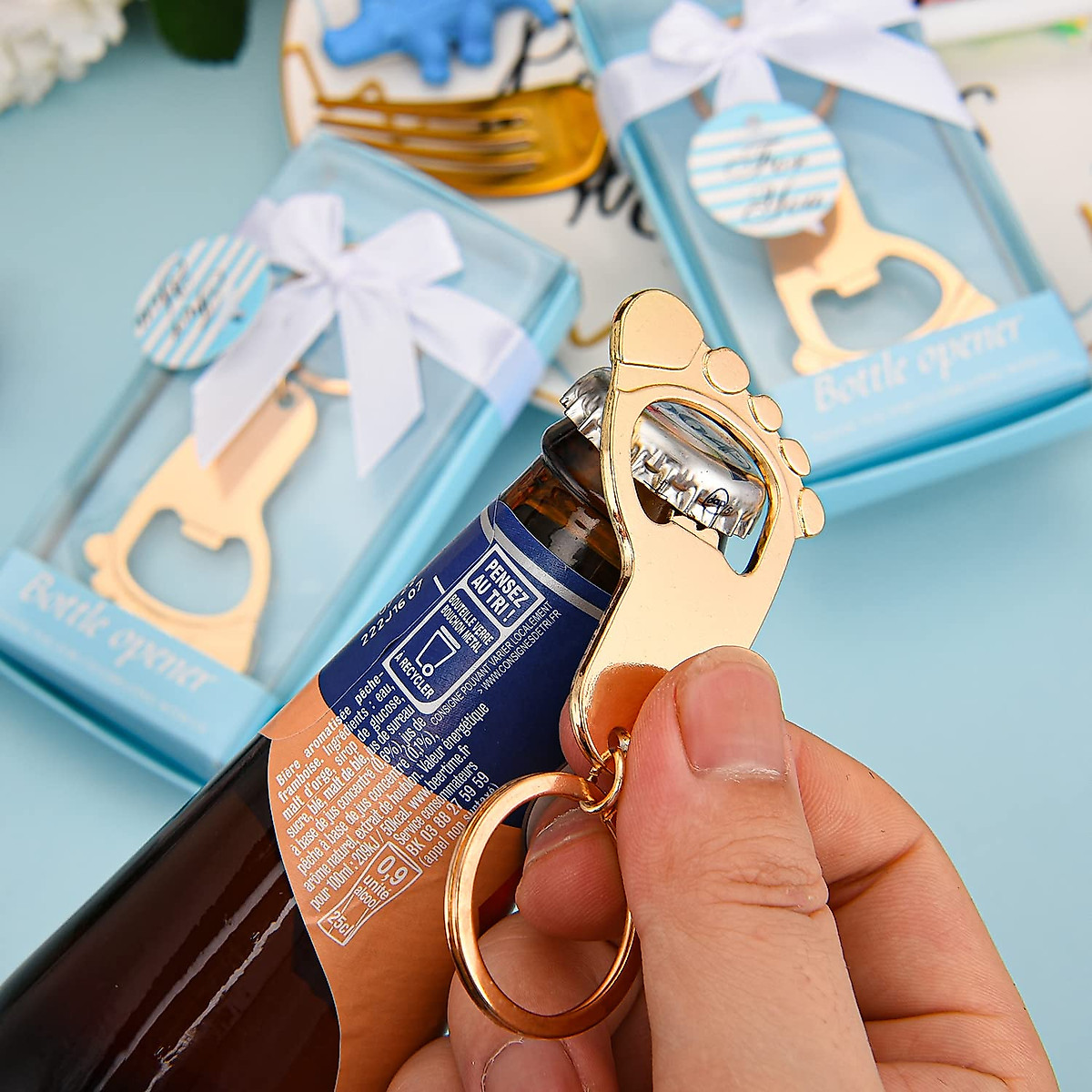 VZCBZC 24Packs Footprint Bottle Openers with Party Shower Return Gift Boxes for Party Favors, Gifts or Decorations for Guests