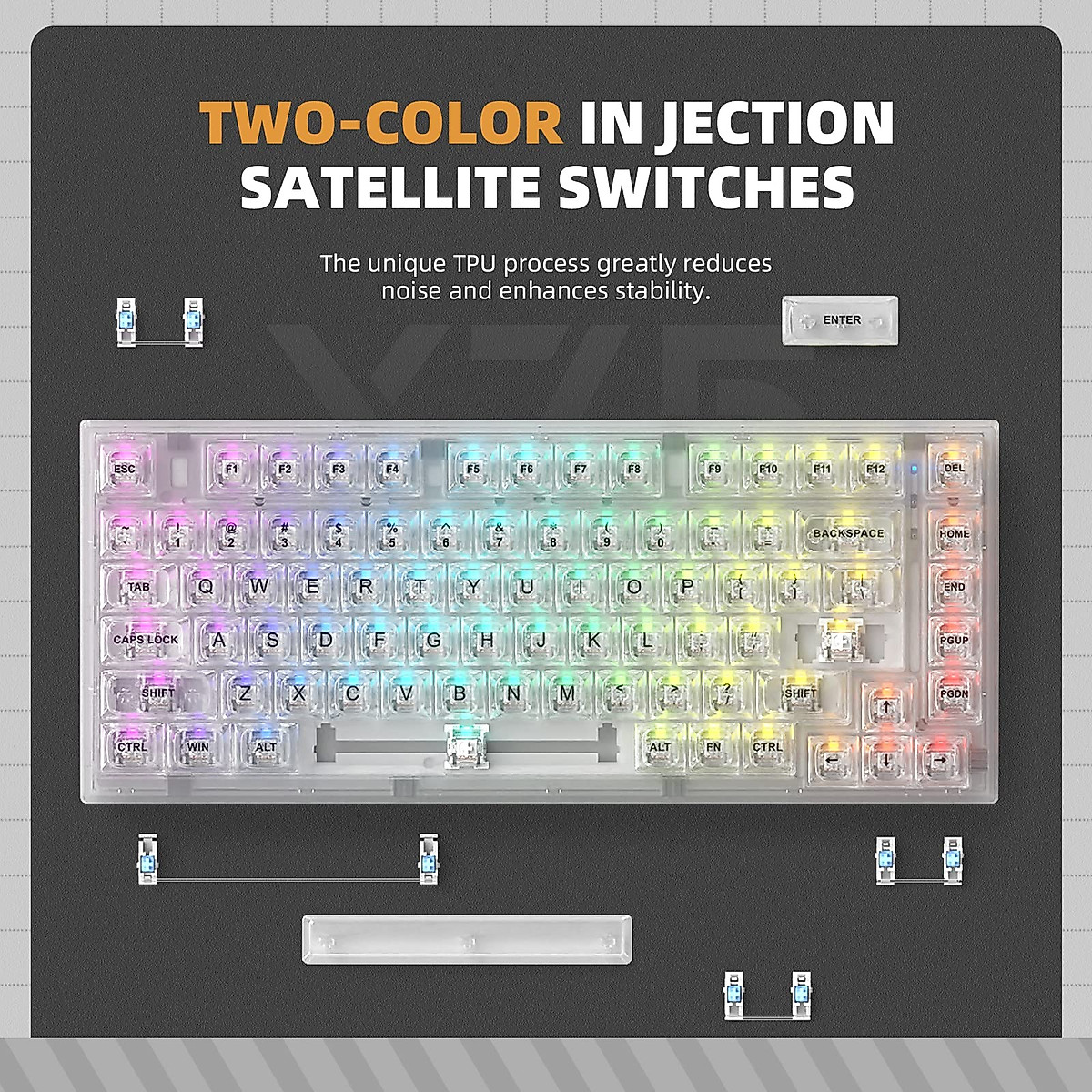 ATTACK SHARK X75 Hotswap Mechanical Gaming Keyboard with USB C Coiled Cable,TKL Tactile Switch,RGB LED,Gasket Mounted,Custom OSA Profile Clear Keycaps for PS4 PS5 Xbox Mac PC Gamer(White,Outemu)