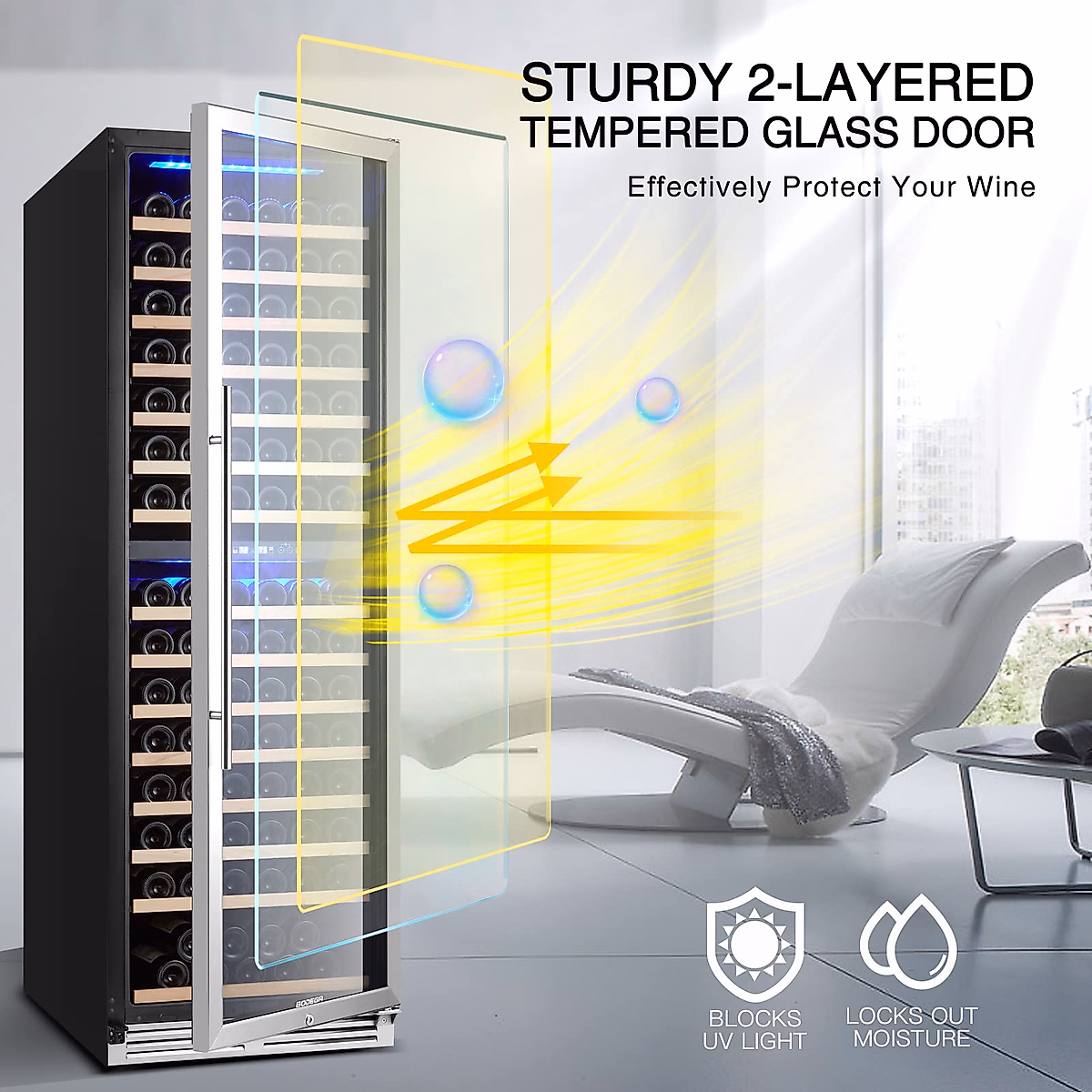 BODEGA Wine Cooler Refrigerator 24 Inch, 174 Bottle Dual Zone Wine Fridge with Double-Layer Tempered Glass Door and Temperature Memory Function,Built-in or Freestanding
