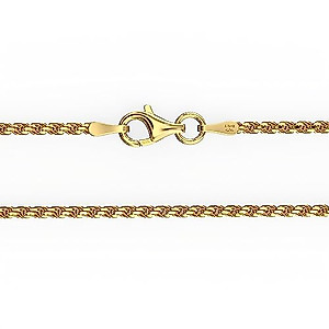 18K Gold over Sterling Silver 1.6mm Italian Rope Chain Necklace for Women and Men, Diamond Cut Shimmering Womens and Mens Chain, Layering Chain - 22"