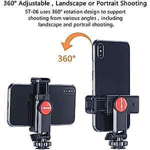 ULANZI ST-06 Camera Hot Shoe Phone Holder Flexible Phone Tripod Mount Adapter w Cold Shoe Mount for Microphone LED Light for DJI Ronin SC iPhone Samsung Canon Nikon DSLR Camera Ring Light Photography