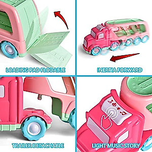 FUN LITTLE TOYS Truck Toys for Kids 2-4, Kids Toys Girls Age 2 3 4 5, Toddler Princess Girl Toys Carrier Truck with Cars and Planes, Toddler Birthday Gifts with Music & Lights for 2 3 4 5 Year Girls