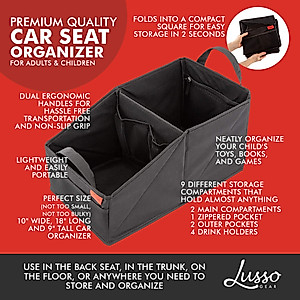 Lusso Gear "Toddler Travel Time Bundle - Black - Kids Travel Tray, Back Seat Organizer, Car Seat Organizer, Car Trash Can