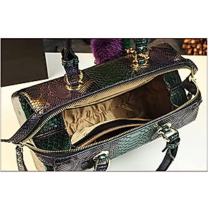 Shirt Luv Genuine Leather Women's Snake Pattern Handbags Chain Shoulder Crossbody Purses Box Top Handle Satchel Bags (Purple)