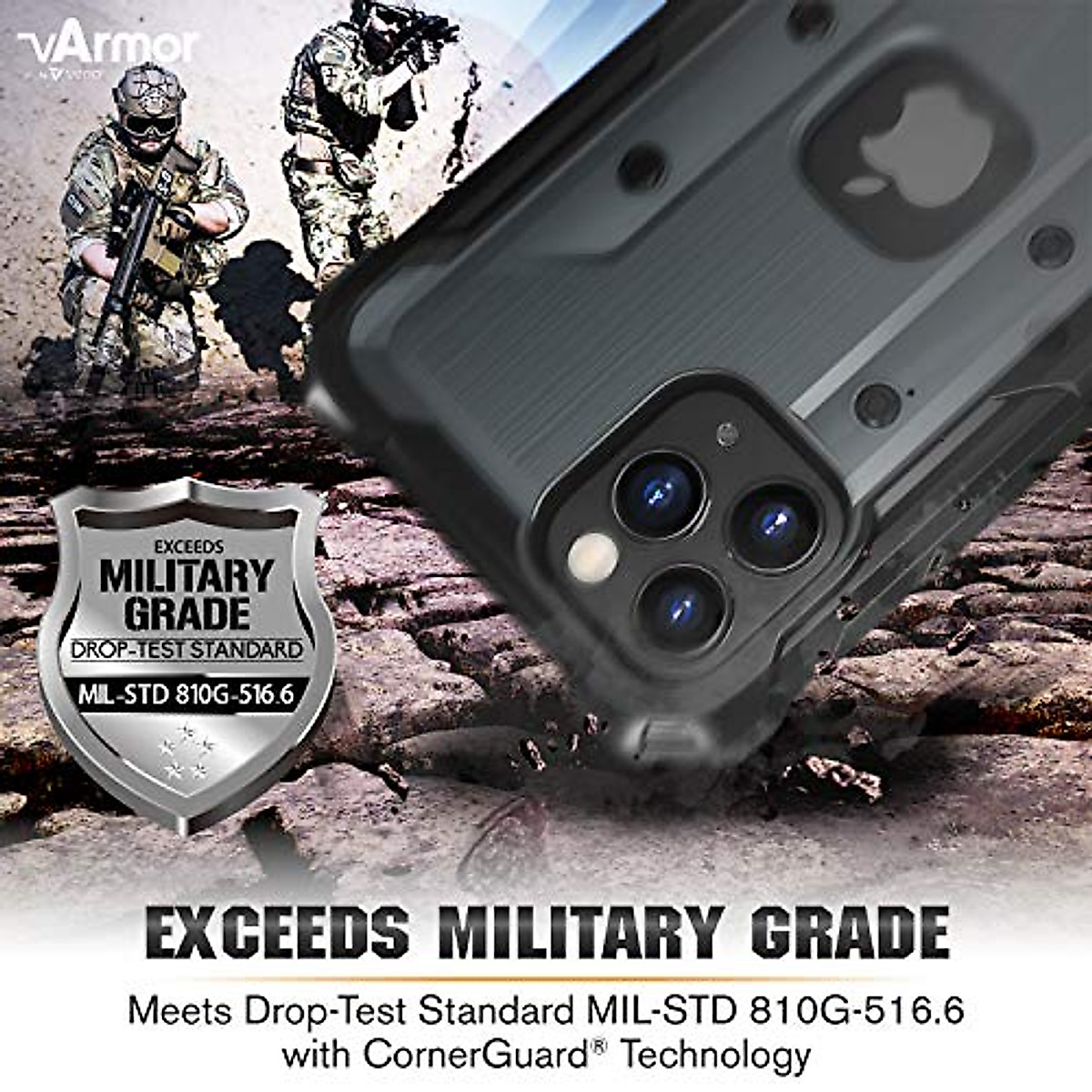 Vena vArmor Rugged Case Compatible with Apple iPhone 12 / iPhone 12 Pro (6.1"-inch), (Military Grade Drop Protection) Heavy Duty Holster Belt Clip Cover with Kickstand - Space Gray