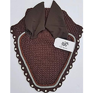 Horse Fly Bonnet with Ears Net Mask Veil with Crystals Blings Hand Made Breathable Cotton Crochet Shows Protect from Bugs and Flies (Full, Purple)