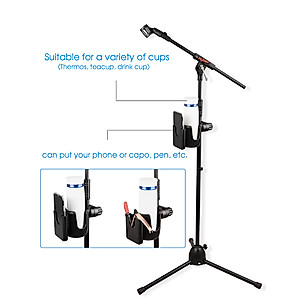 Mr.Power Mic Stand Cup Holder with Phone Holder, Universal 2-in-1 Bottle Holder for Music Stand, Boom