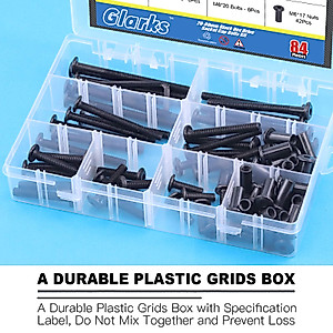 Glarks 85Pcs M6x20/ 30/40/ 50/60/ 70/ 80mm Black Hex Drive Socket Cap Bolts Kit, Allen Head Countsunk Furniture Crib Bolts Nuts Screws for Chair Table Cabinets