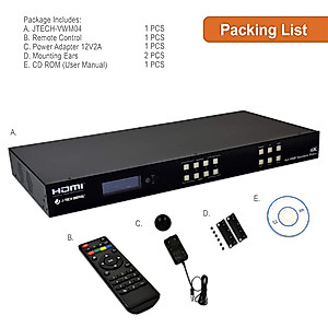 J-Tech Digital 4k 2X2 Video Wall Controller Multiviewer Seamless Matrix 4K@60Hz Input 4K30Hz Output HDCP 2.2 [JTECH-VWM04]