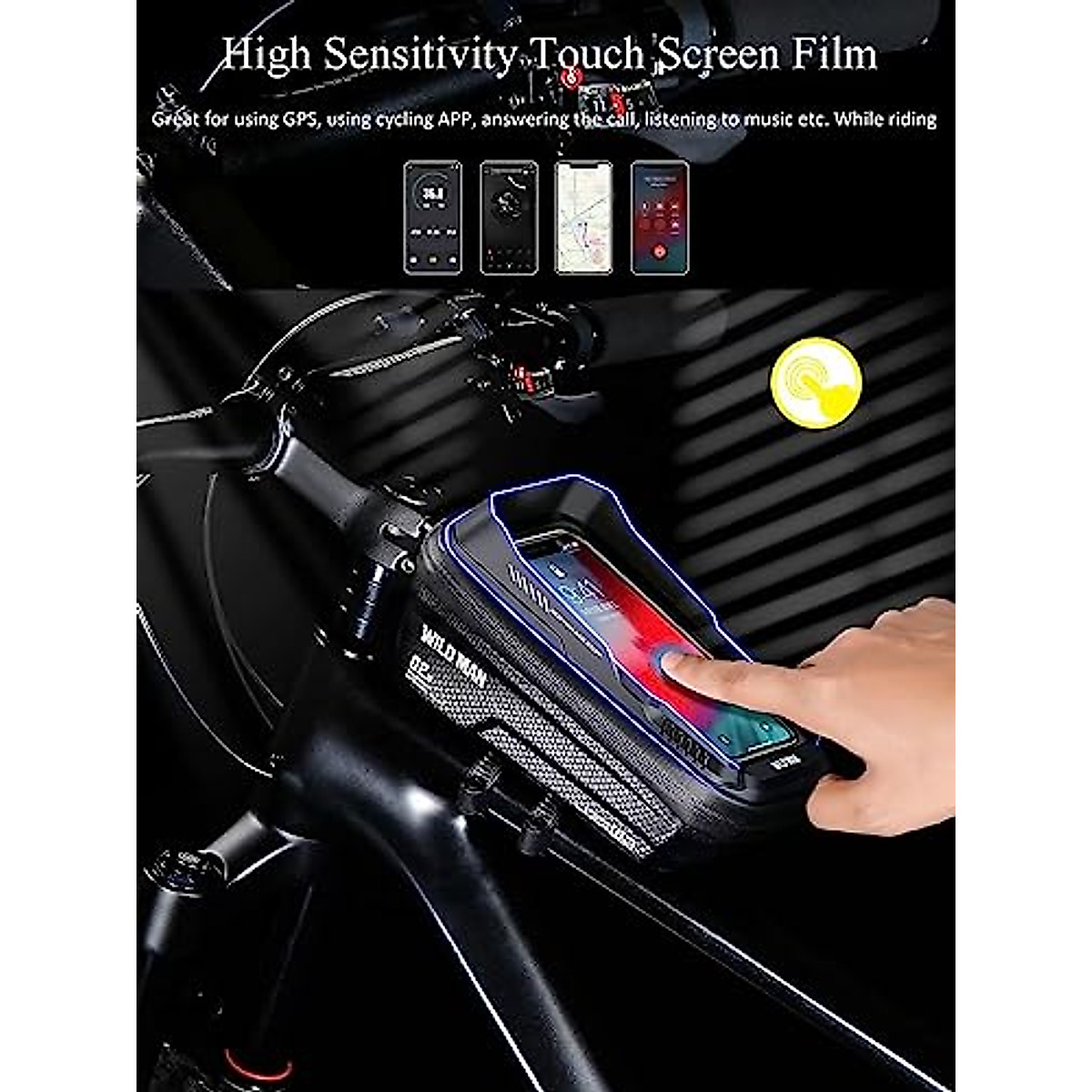 WILD MAN Bike Bag, Bicycle Bike Accessories for Cycling Biking, Bicycle Bike Phone Holder Mount Bag, Bike Bag for Bicycles, Mountain Bike Accessories for Adult Bikes for Cell Phone Under 6.7"