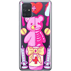 TPU Phone Case Compatible with Samsung A72 A71 5G A70 A51 A50 A32 A21 A11 A12 A13 A14 A01 Japanese Medicine Yami Kawaii Shockproof Teddy Bear Cover Protective Silicone Creepy Cute Anime Clear