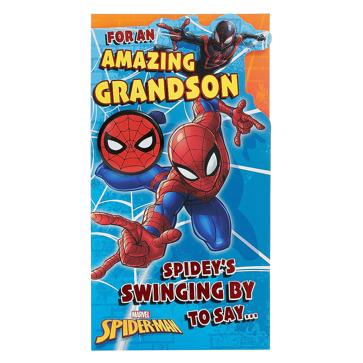 UK Greetings Marvel Spider-Man Birthday Card for Grandson With Envelope and Badge,Multi,121 mm x 229 mm