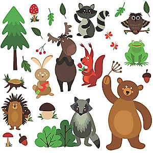 DEKOSH Colorful Animal Wall Decals for Baby Nursery Decor - Kids Sticker Set Contains Large Tree Beer Fox Deer Owl Wall Stickers for Playroom, Nursery, Kids Bedroom Decoration