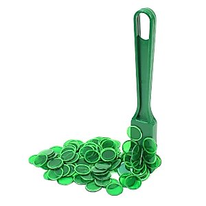 TG,LLC Treasure Gurus 100 Green 3/4" Magnetic Bingo Chips and Wand Set Hard Paper Plastic Card Markers