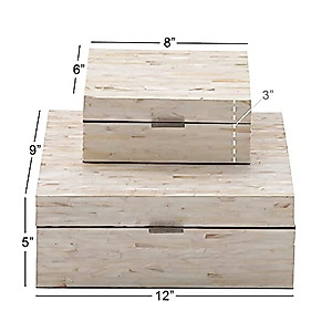 Deco 79 Mother of Pearl Handmade Box with Hinged Lid, Set of 2 12", 8"W, White
