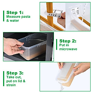 Potahouse® Microwave Pasta Cooker with Strainer Lid, Quick Cooking in 10-15 Min Spaghetti Cooker Microwave Steamer for Dorm Kitchen Offices College Essentials, Clear