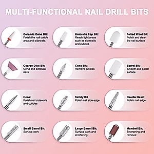 Nail Drill for Acrylic Nails, Cordless Electric Nail File for Gel Remover and Polish, Professional Manicure Set & Pedicure Tool Kits for Home Salon Use, Rechargeable and Portable-White