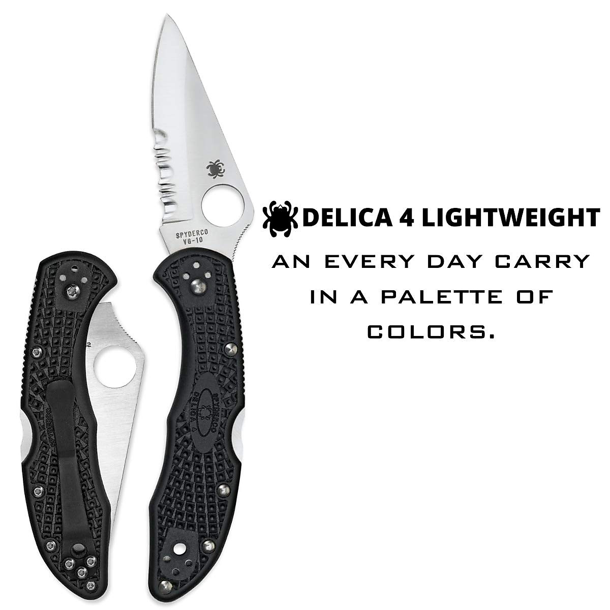 Spyderco Delica 4 Lightweight Signature Knife with 2.9" Saber-Grind Steel Blade and High-Strength FRN Handle - CombinationEdge - C11PSBK