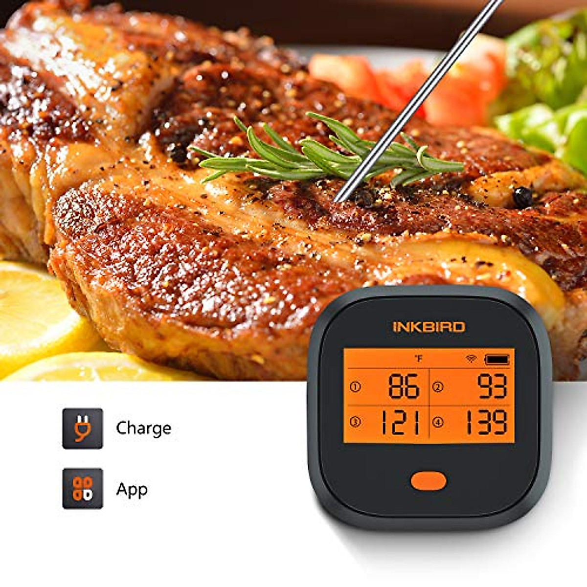 Inkbird WiFi Meat Thermometer, Wireless Grill BBQ Thermometer with Calibration, 4 Colored Probes, LCD Screen, Remote Monitor Digital Cooking Food Oven Thermometer