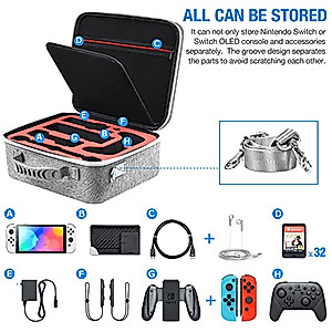 NinjaPlusOX Carrying Case for Nintendo Switch/Switch OLED Model 2021, Hard Shell Protective Portable Switch Carrying Case Travel Bag for Switch Console & Accessories, Gray