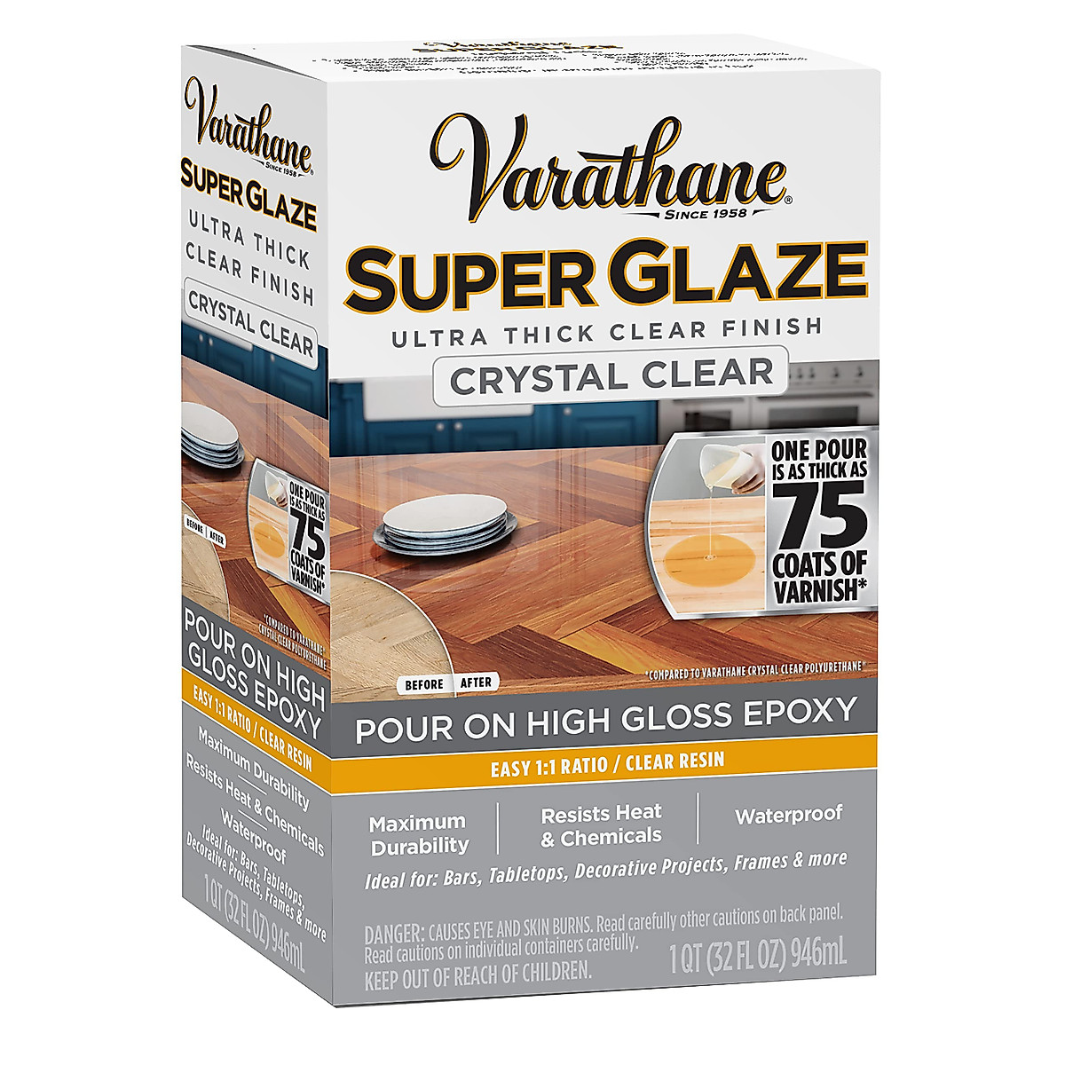 Varathane Rust-Oleum Parks Super Glaze, 241352 Ultra Glossy Epoxy Finish and Preservative Kit, Clear 32 Fl Oz