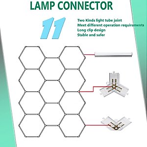 SENKOYU DIY Plug in Hexagon LED Garage Light for Workshop Gym Detail Shop, Size Customizable Hexagonal Honeycomb Grid System (11 Hexagonal Grid System)