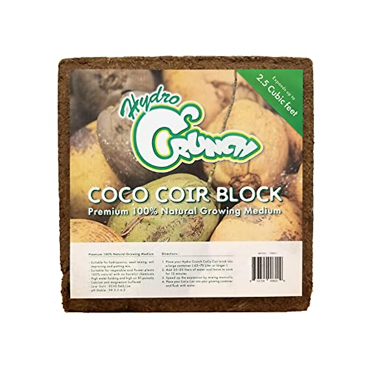 Hydro Crunch CB801-2PK Coco Coir Block 2.5 Cubic Ft Block (2-Pack), Brown