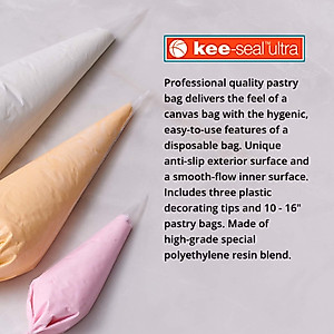 KEE-SEAL ULTRA Disposable Pastry Bags, Piping Bag with Non-Slip Outer Surface, Smooth-Flow Interior, Easy Tear Perforation, Convenient Dispenser Box, 18-Inch, Clear