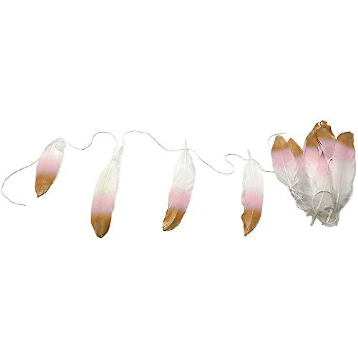 Feather Garland Decorations 10 Foot on a String Banner, Blush Pink and Gold Dipped Glitter Tipped White, Tribal Nursery, Girls Dorm Room, Boho Chic