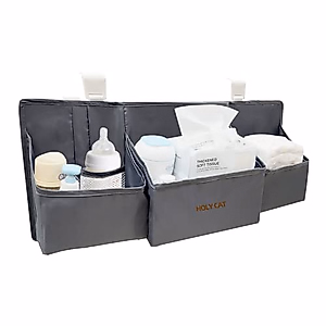 Holy Cat Hanging Baby Diaper Caddy Organizer with Paper Pocket for Changing Table Crib Playard Organization Nursery Organization Hanging Nursery-Grey…