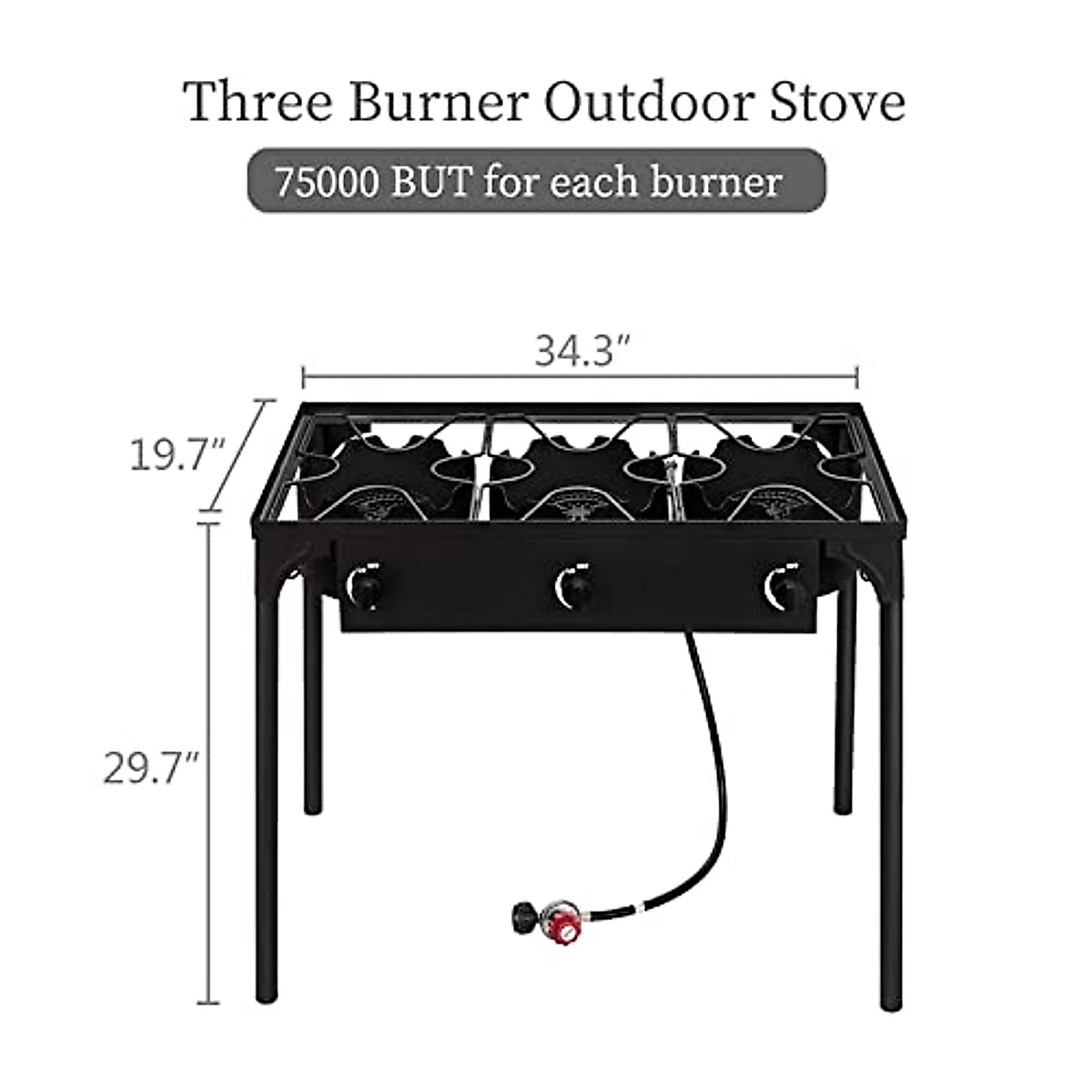 Outvita 3 Burner Propane Gas Stove for Outdoor Cooking, 225,000 BTU Camping Cooker with Removable Legs, Temperature Control Knobs for Backyard Cooking, BBQ, Baking and Frying