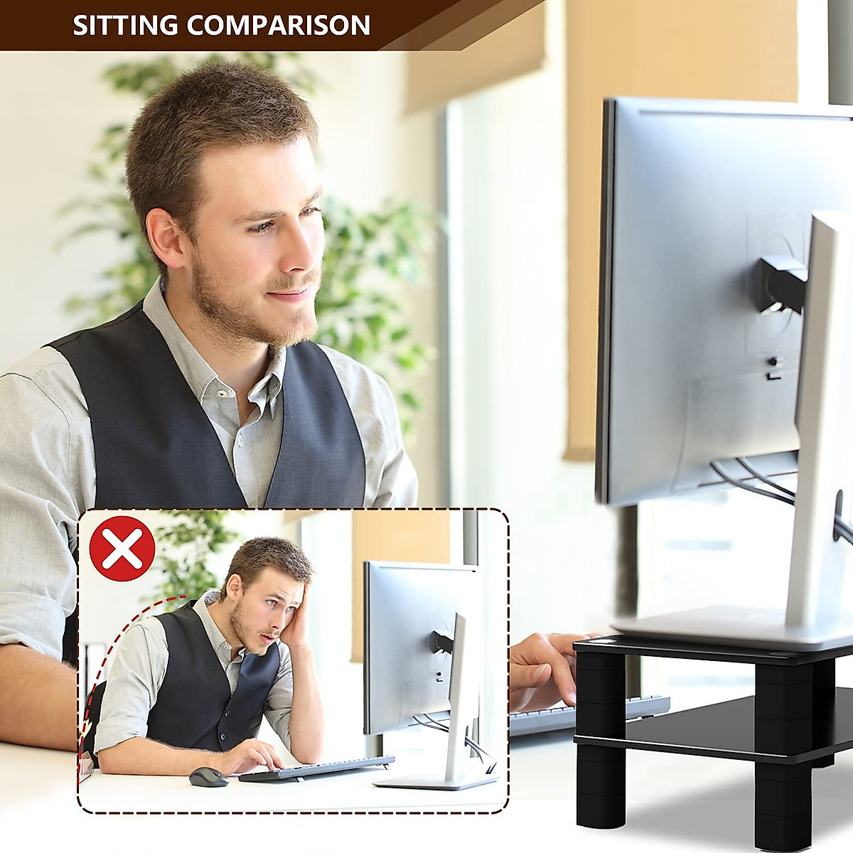 TAVR Monitor Stand Riser, 2 Tier Monitor Stand with Storage Organizer and Adjustable Height for Computer Laptop PC Printer Screen, Black